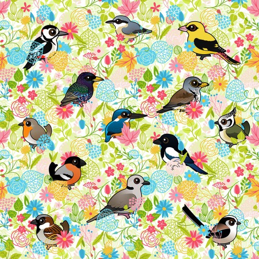 Cute Cartoon Birdorable European Birds with Flowers